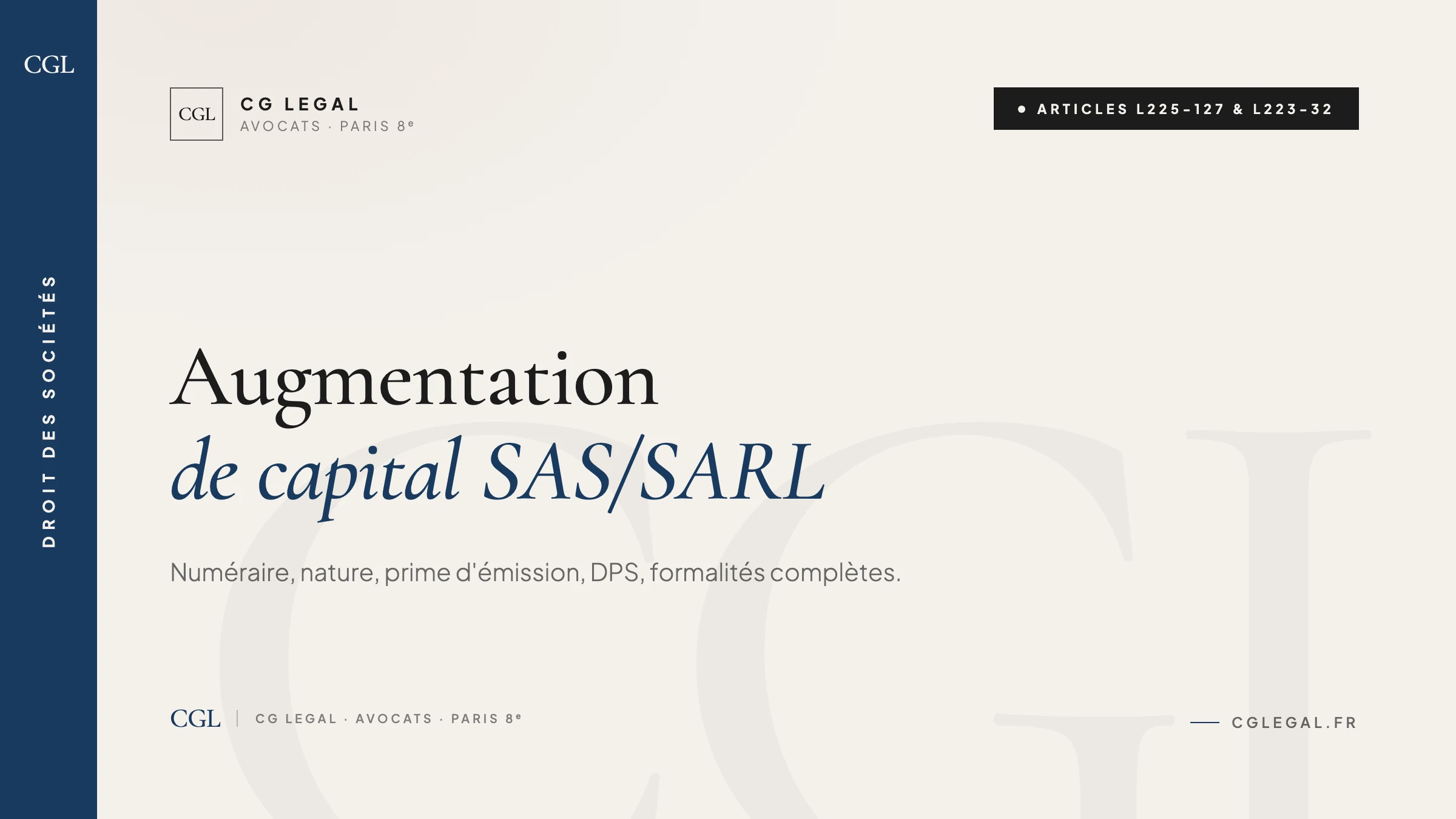 Augmentation de capital SAS et SARL : guide 2026 | CG Legal